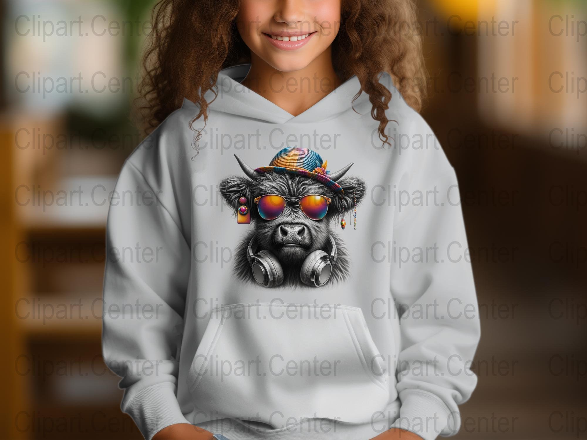 Highland Cow Png With Headphones, Cute Farm Animal Clipart, Boho Cow ...