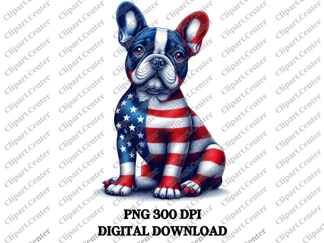 Patriotic American Flag Dog Clipart, French Bulldog PNG, Fourth of July ...