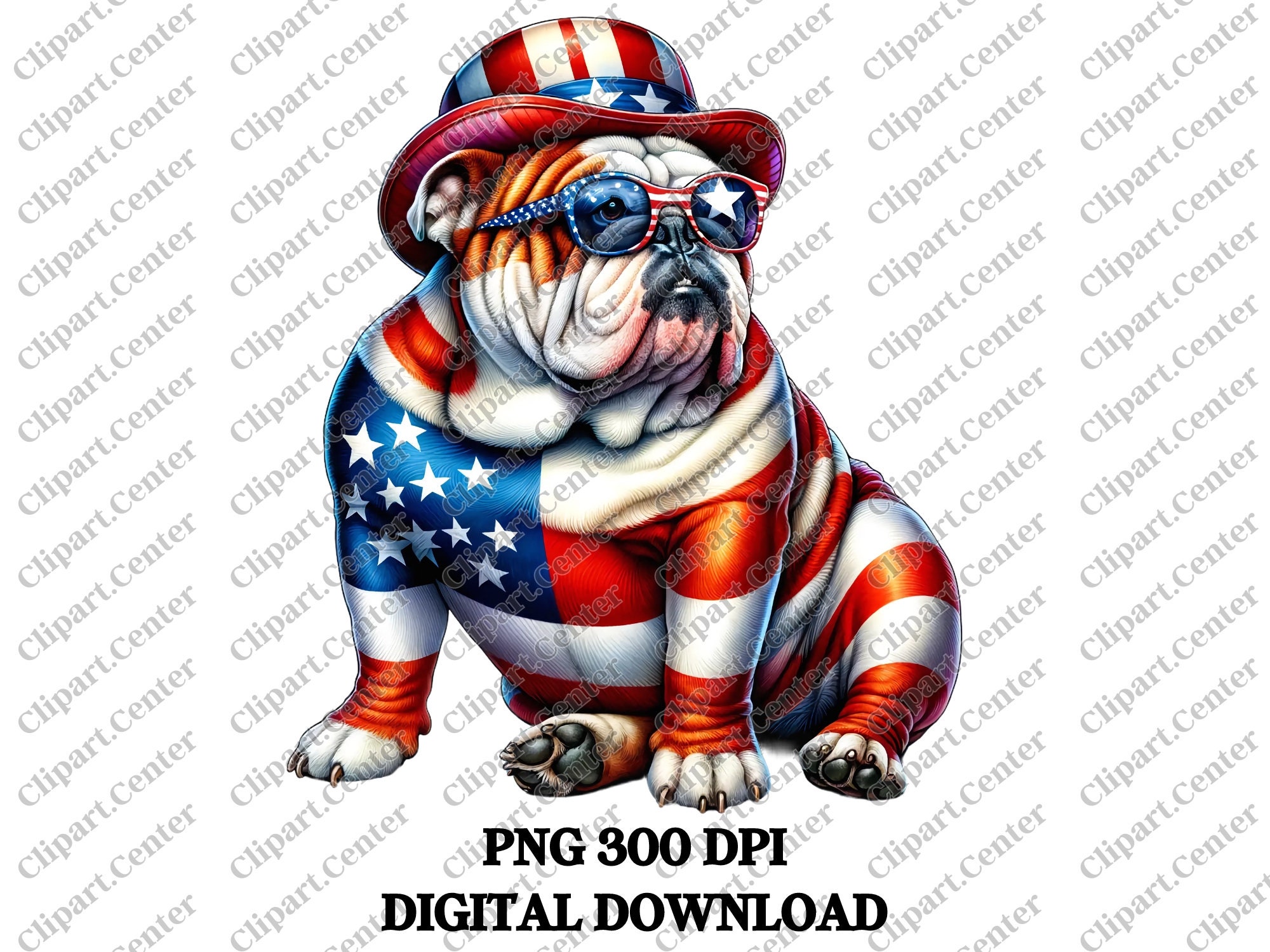 Patriotic Bulldog Clipart, American Flag Dog PNG, Fourth of July ...