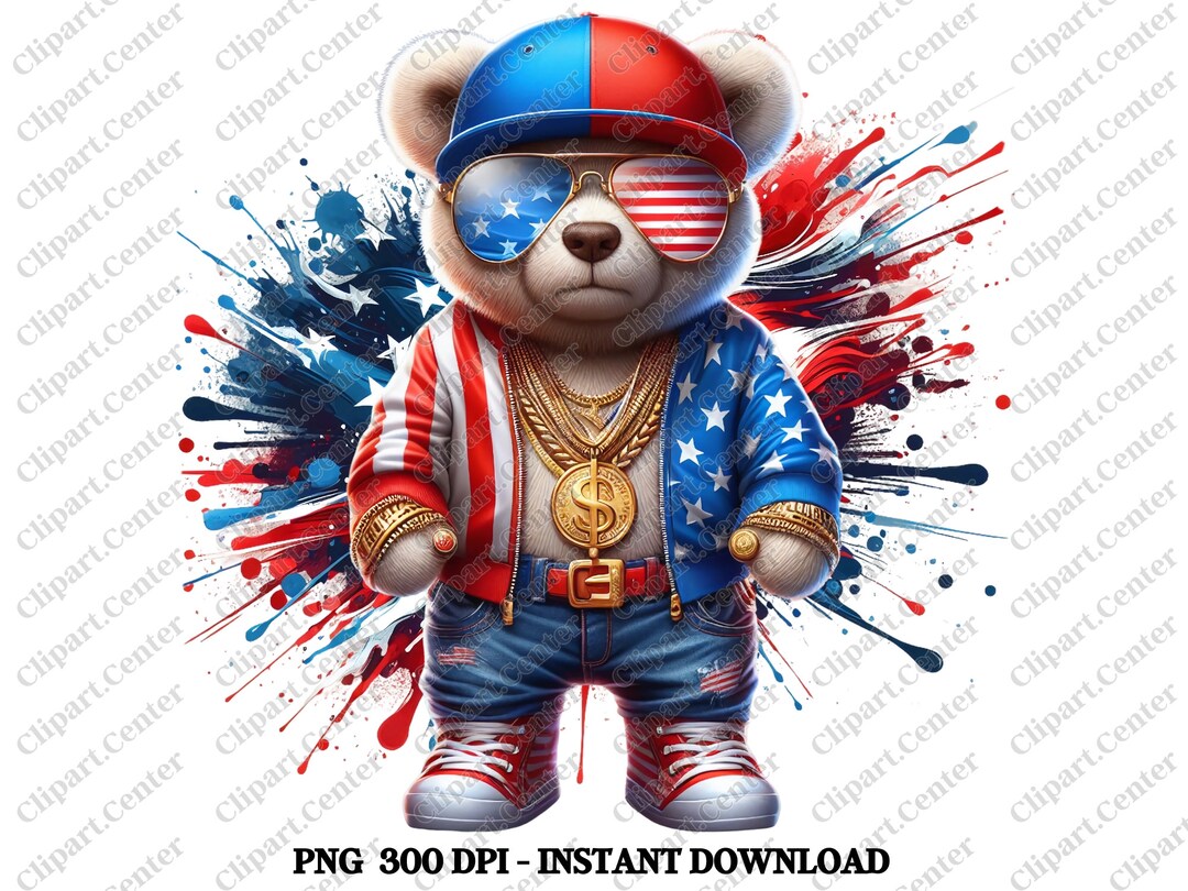 4th of July Png Patriotic Bear Design Independence Day Sublimation ...