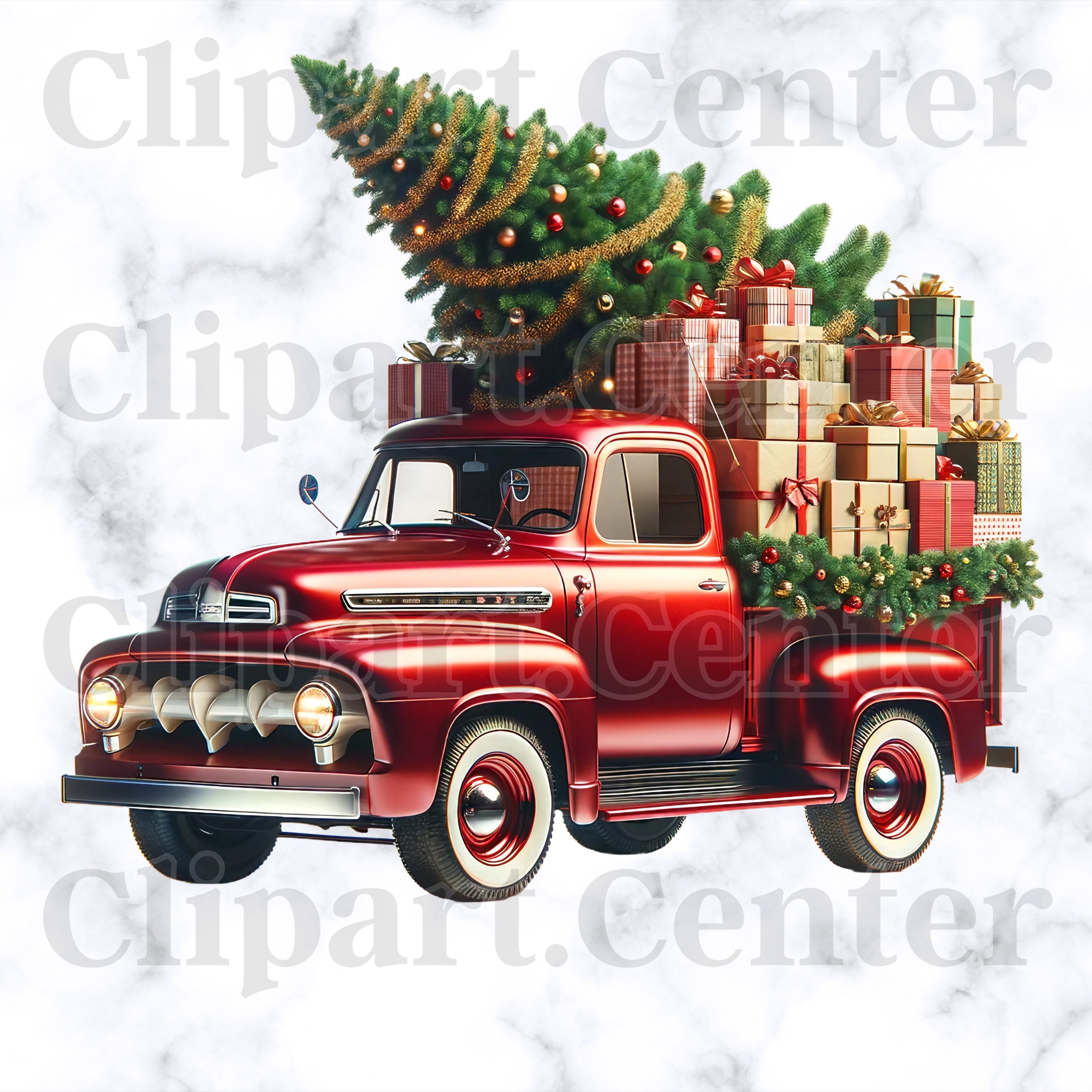 Red Truck Clip Art Holiday Road Trip: 20 Festive Christmas Truck PNG ...