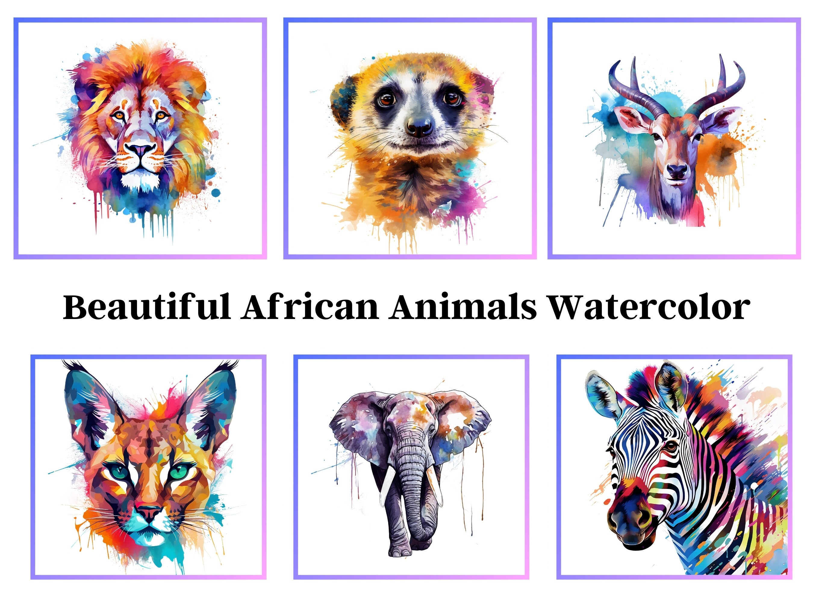 50 Piece African Animals Watercolor Clipart Set Safari Animals, High ...