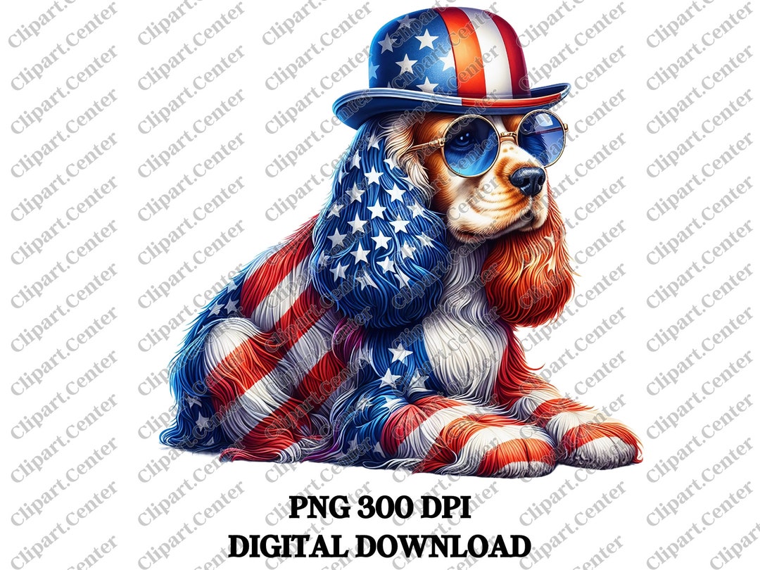 Patriotic Dog Clipart, USA Flag Digital Download, 4th of July ...