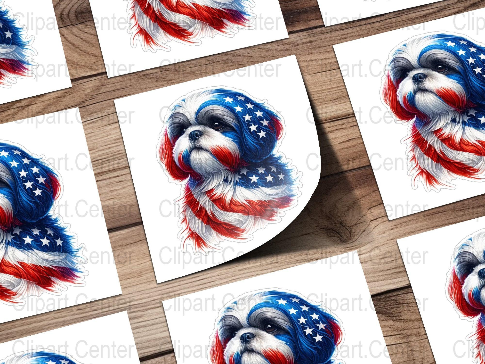 Patriotic Dog Clipart, Shih Tzu USA Flag Design, Fourth of July PNG ...