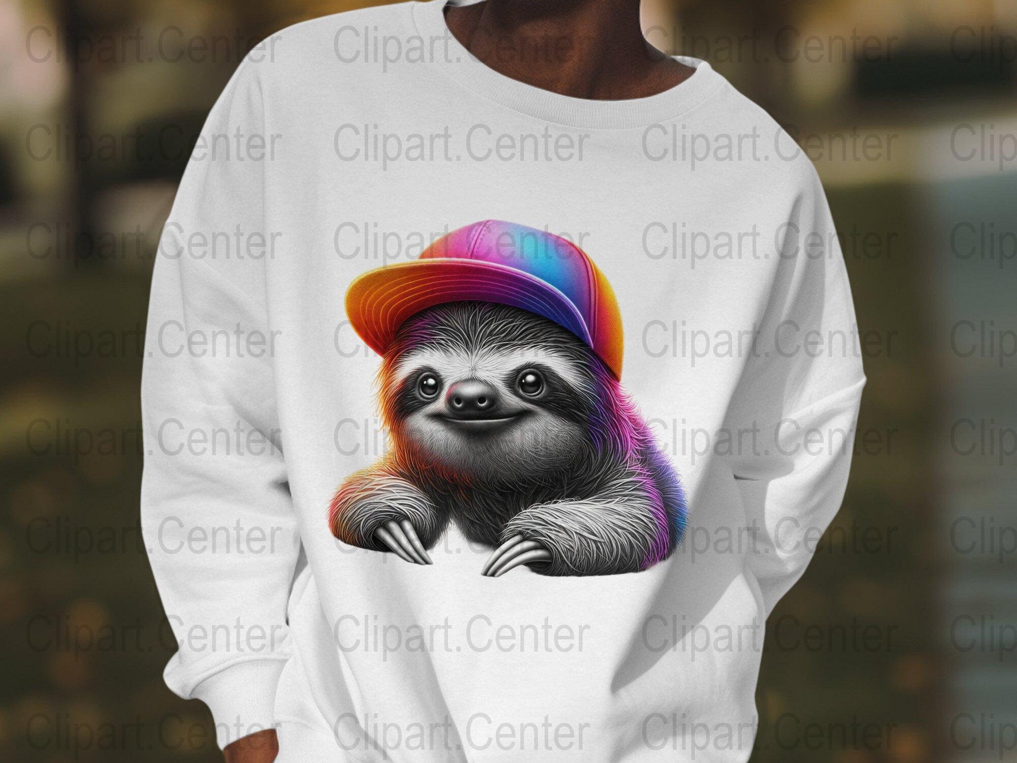 Colorful Sloth Clipart PNG, Rainbow Hat Cute Sloth Digital Download ...