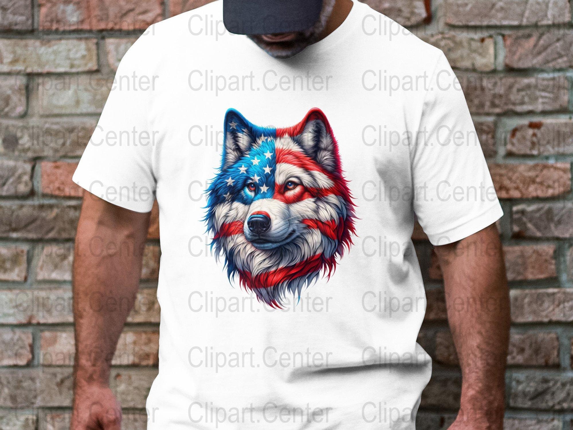 Patriotic Wolf Clipart PNG,USA Flag Colors Sublimation Design,digital ...