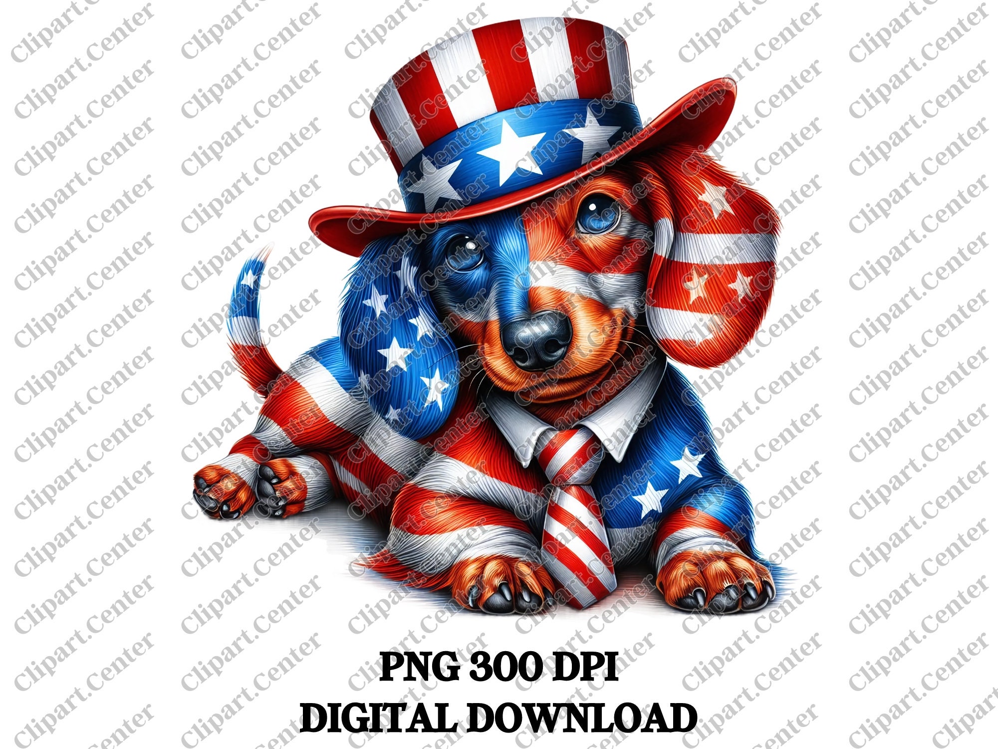 Patriotic Dog Clipart, USA Flag Dachshund PNG, 4th of July Digital Art ...