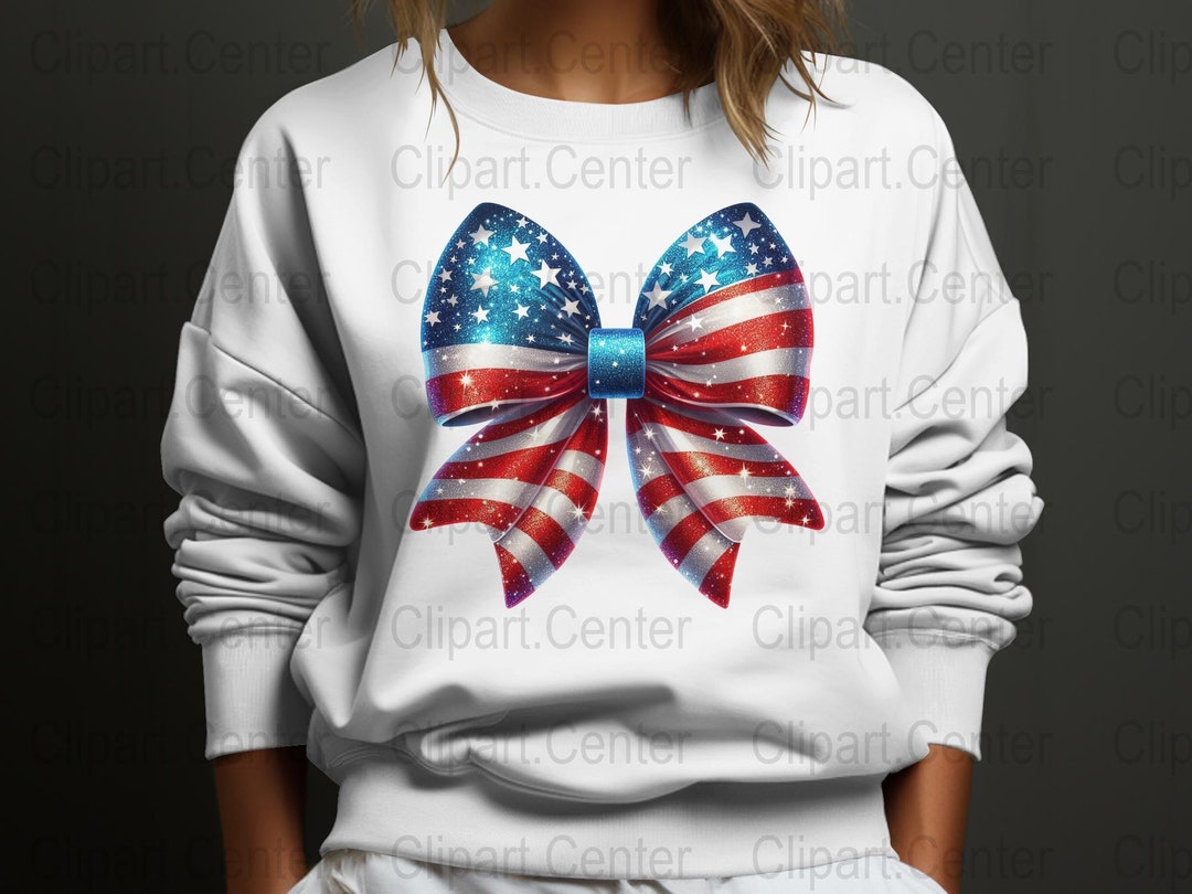 Patriotic USA Bow PNG, Sparkly American Flag Bow, Fourth of July ...