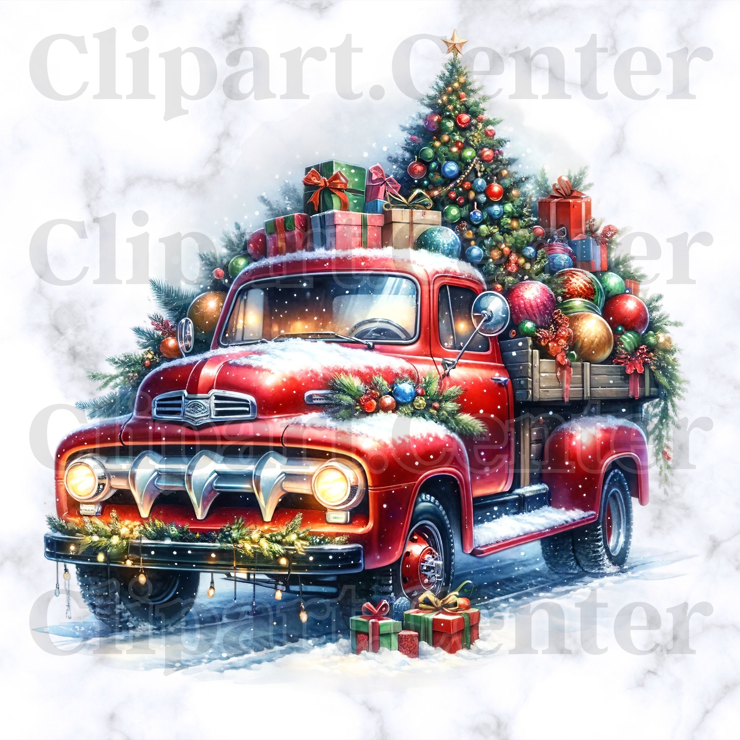 Red Truck Clip Art Holiday Road Trip: 20 Festive Christmas Truck PNG ...