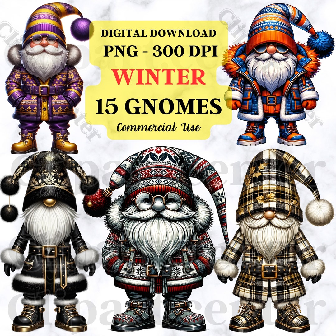Winter Gnomes PNG Clipart Bundle: Festive Christmas Gnome Designs for ...