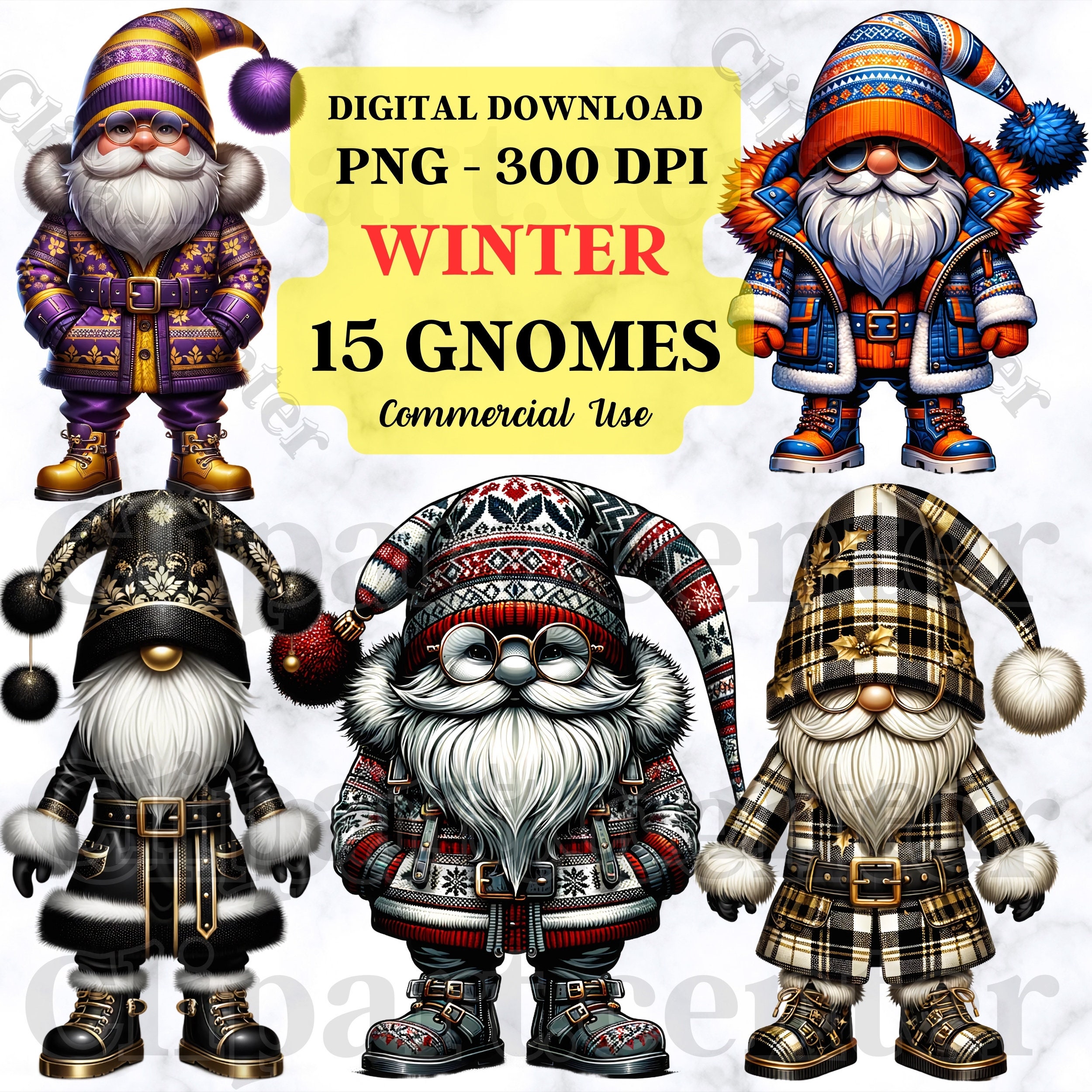 Winter Gnomes PNG Clipart Bundle: Festive Christmas Gnome Designs for ...