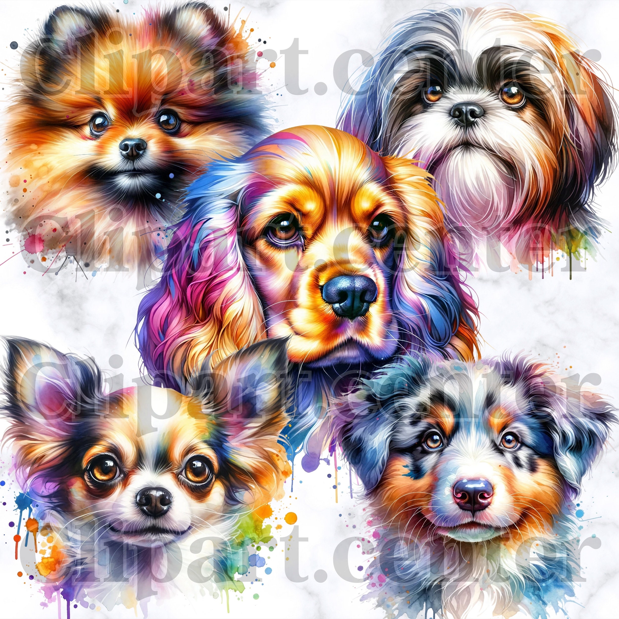 Dogs Watercolor PNG Bundle: Adorable Dog Clipart for Parties, Crafts ...