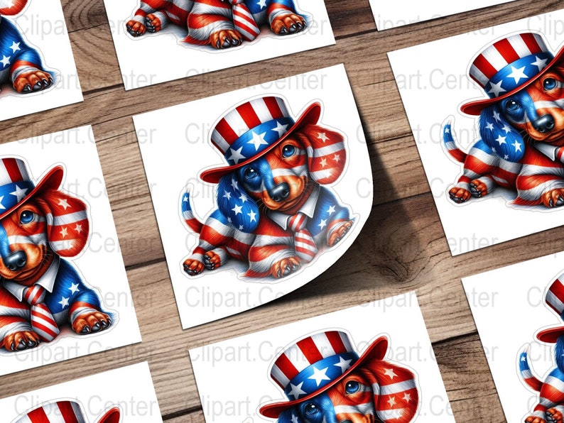 Patriotic Dog Clipart, USA Flag Dachshund PNG, 4th of July Digital Art ...
