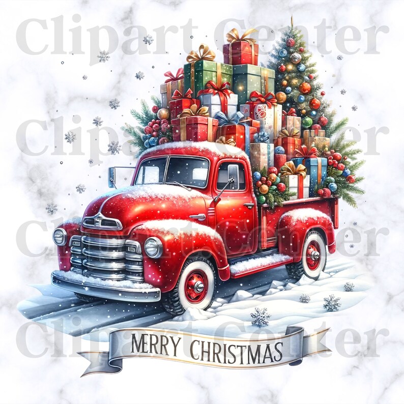 Red Truck Clip Art Holiday Road Trip: 20 Festive Christmas Truck PNG ...