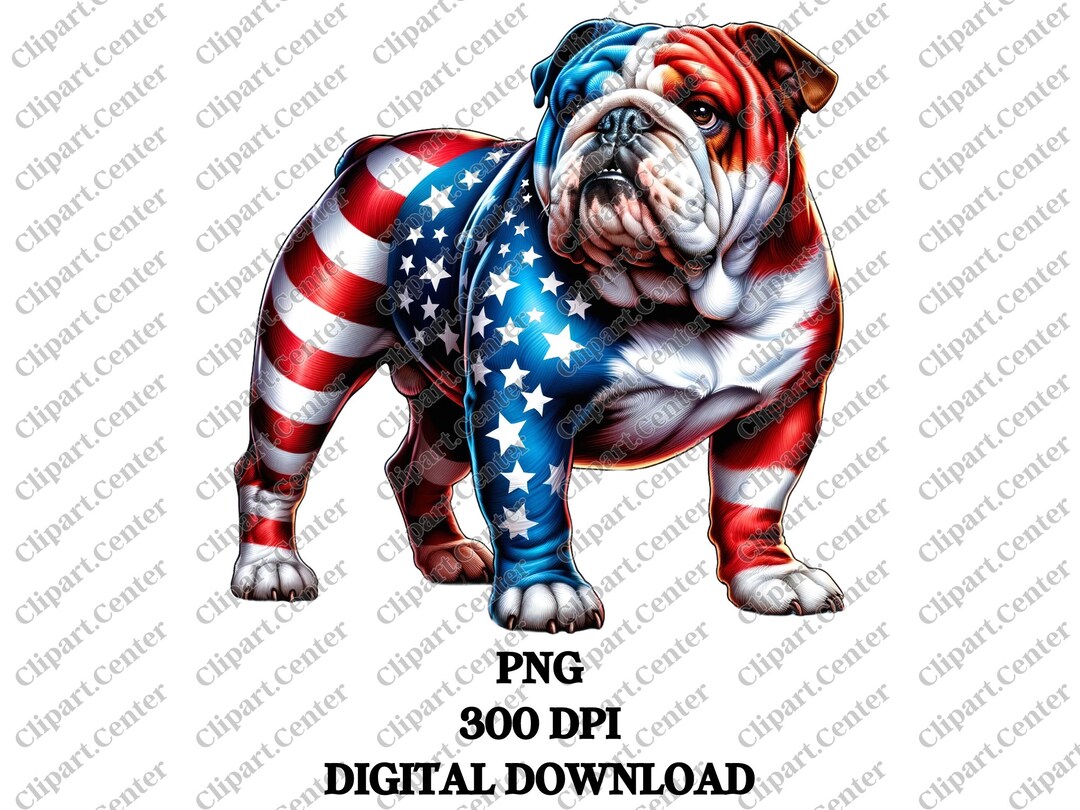 Patriotic Bulldog PNG Clipart, USA Flag, 4th of July (digital Download ...