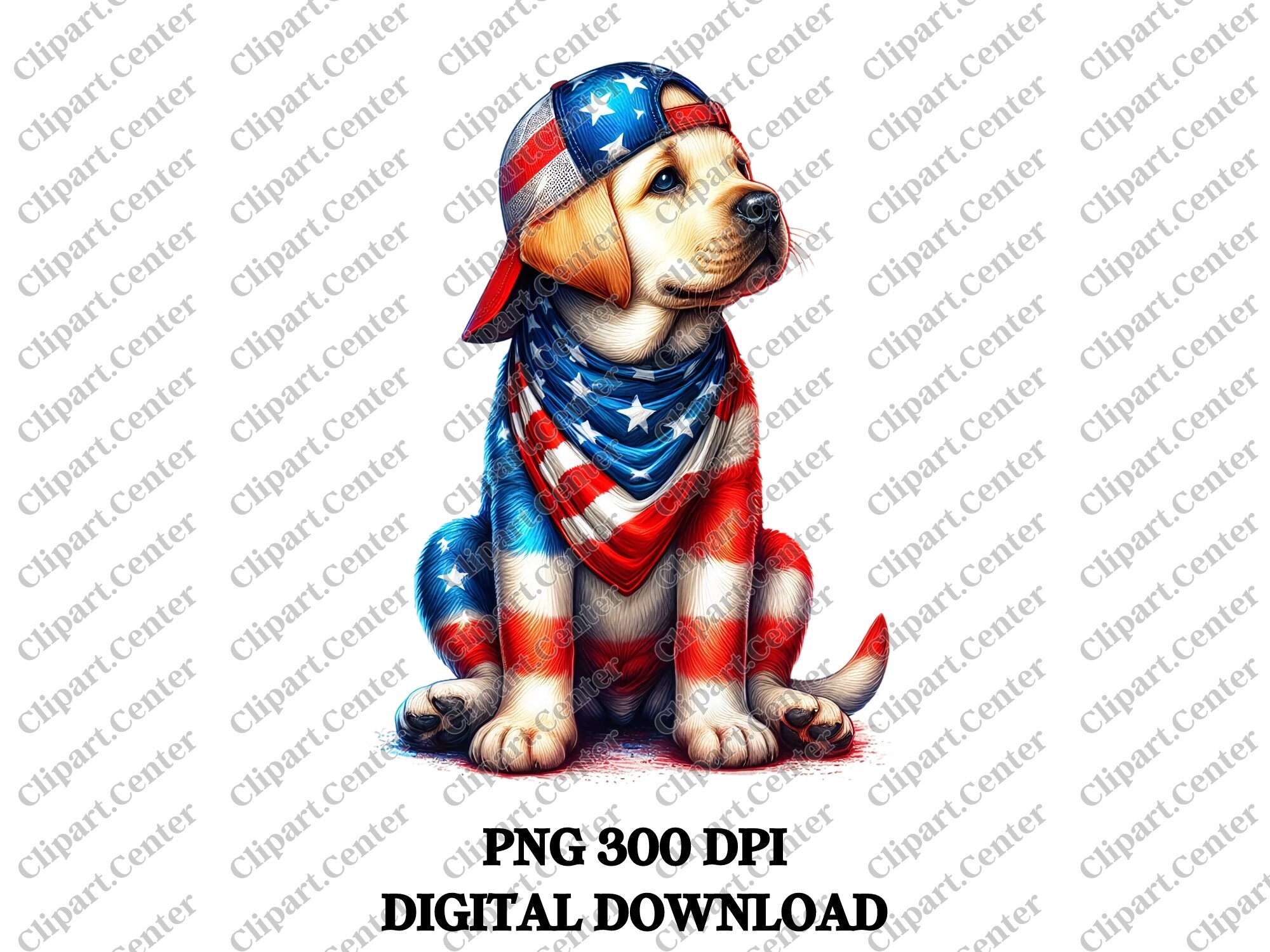 Patriotic Dog Clipart, USA American Flag, Cute Dog Digital Download ...