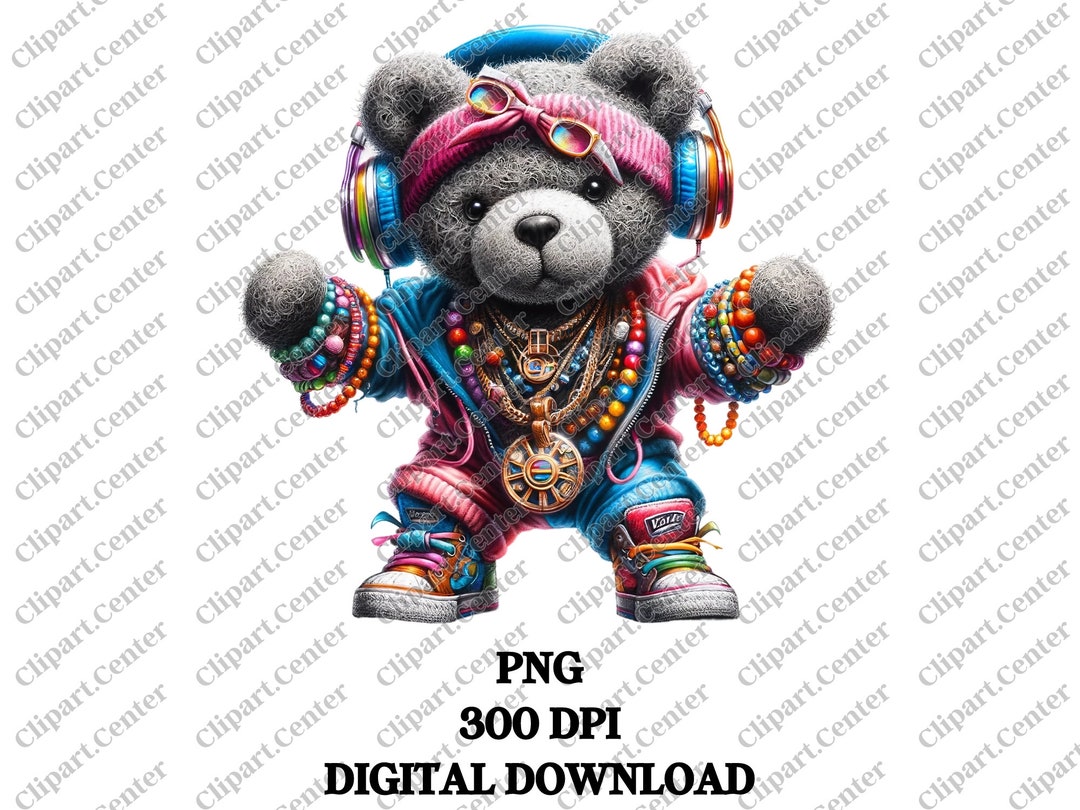 Hip Hop Bear Clipart PNG, Cool DJ Animal T-shirt Design, Digital ...
