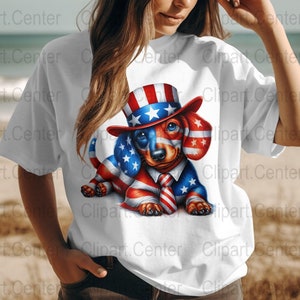 Patriotic Dog Clipart, USA Flag Dachshund PNG, 4th of July Digital Art ...