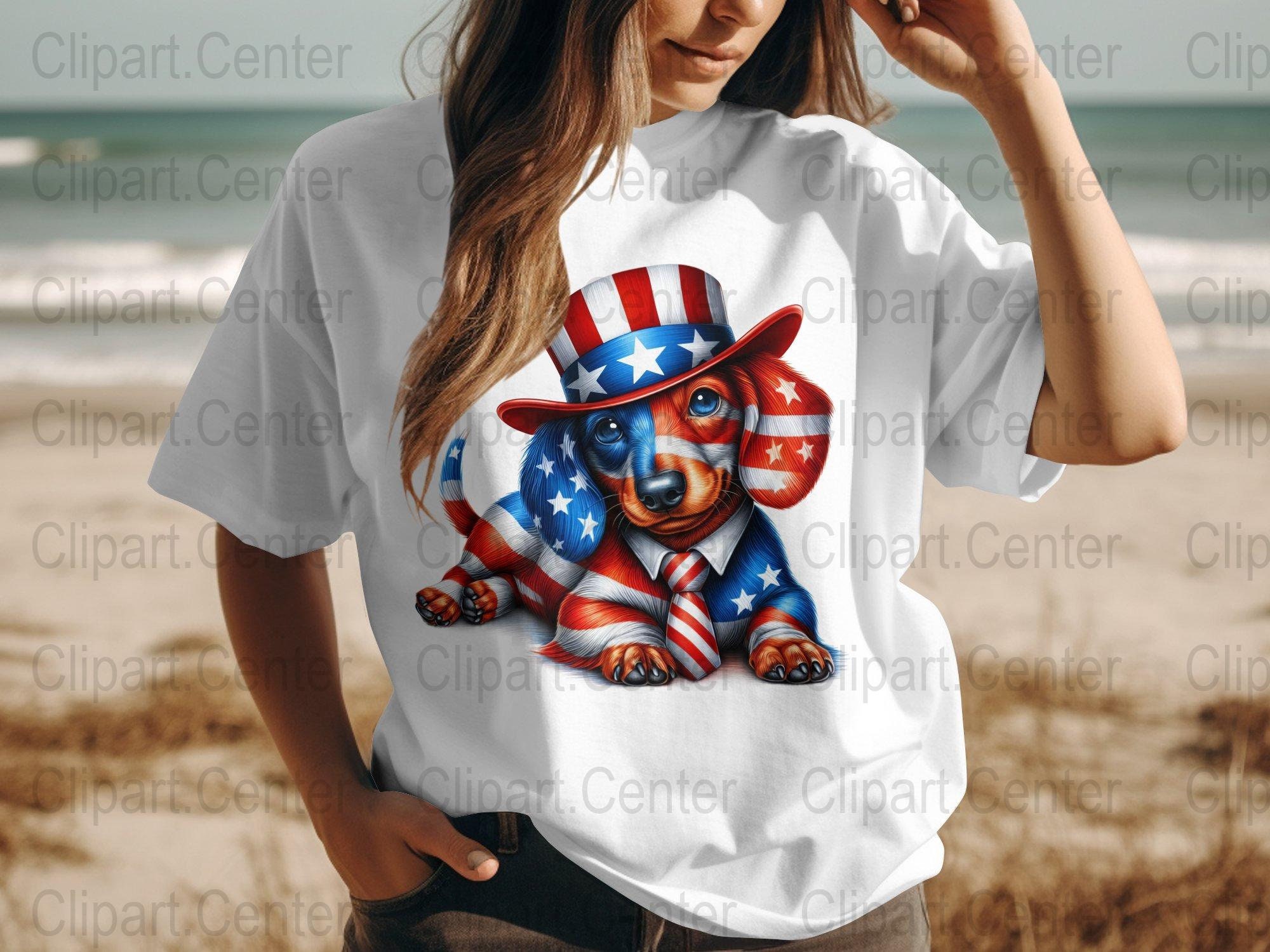 Patriotic Dog Clipart, USA Flag Dachshund PNG, 4th of July Digital Art ...
