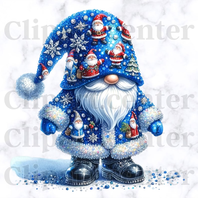 BLUE GNOMES PNG Bundle: 35 Whimsical Watercolor Cliparts for Festive ...