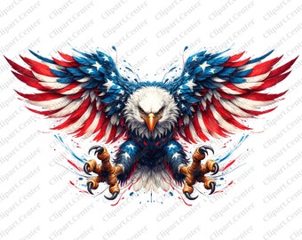 Patriotic Bald Eagle With American Flag Wings Download PNG Clipart-usa ...