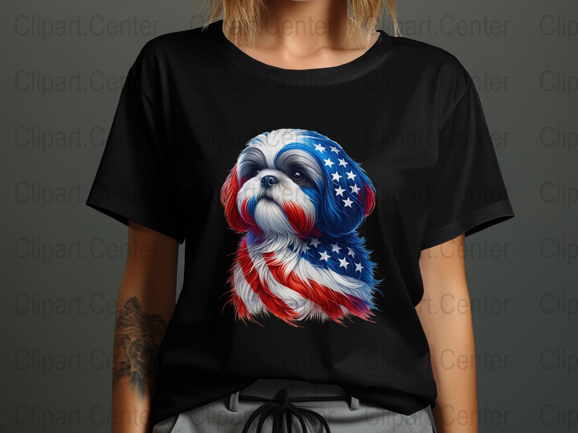 Patriotic Dog Clipart, Shih Tzu USA Flag Design, Fourth of July PNG ...