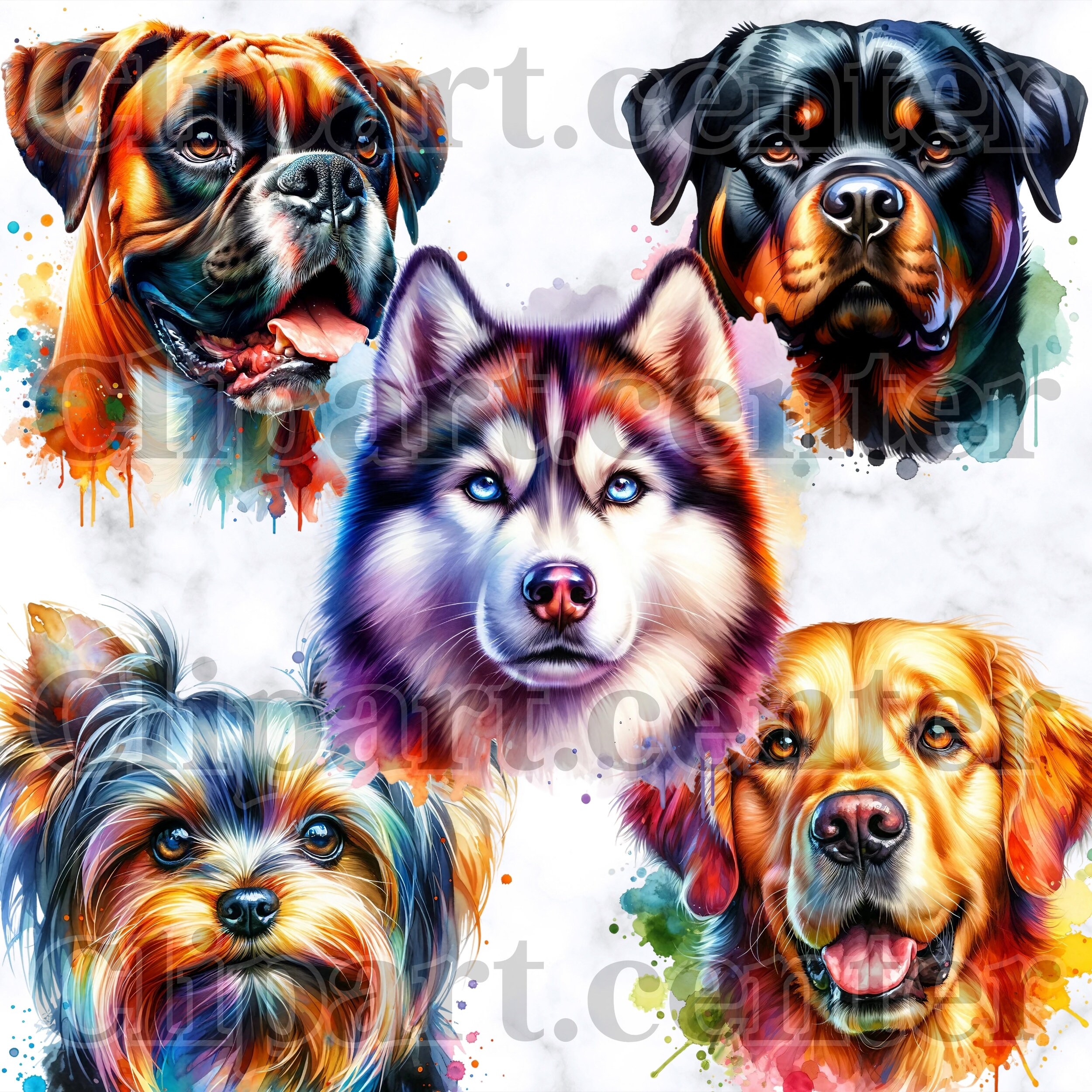 Dogs Watercolor PNG Bundle: Adorable Dog Clipart for Parties, Crafts ...
