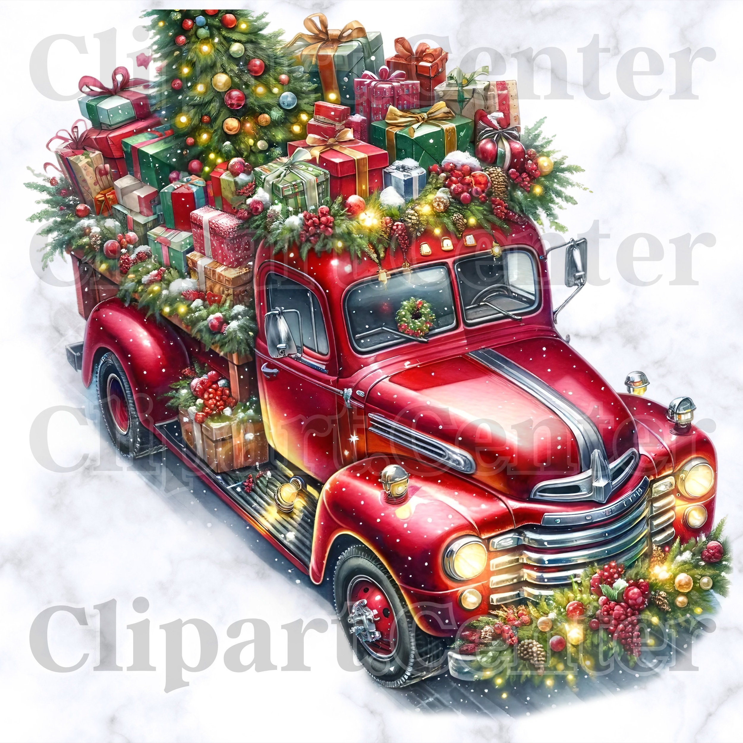 Red Truck Clip Art Holiday Road Trip: 20 Festive Christmas Truck PNG ...