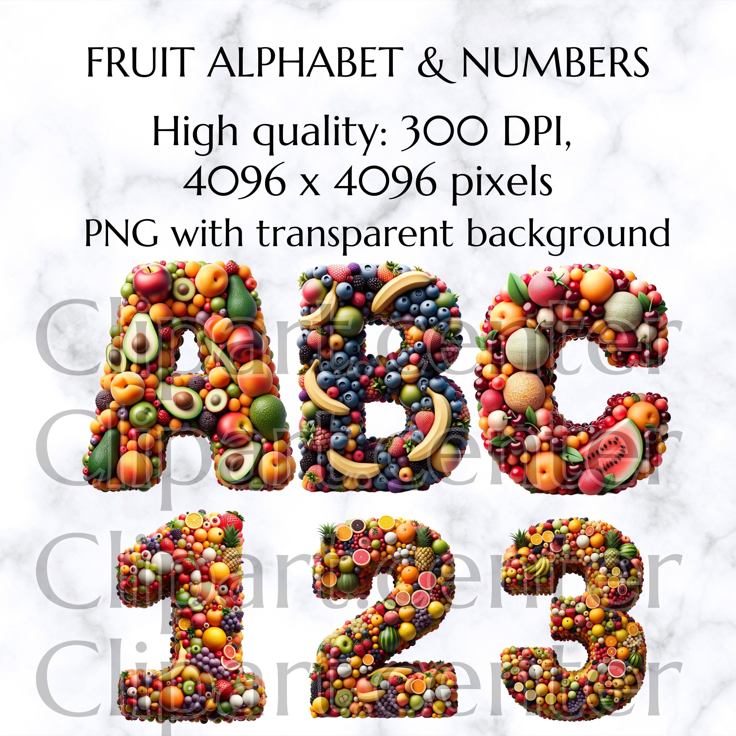 3D Fruit Alphabet Numbers Clipart: Printable Alphabet Letters - Etsy