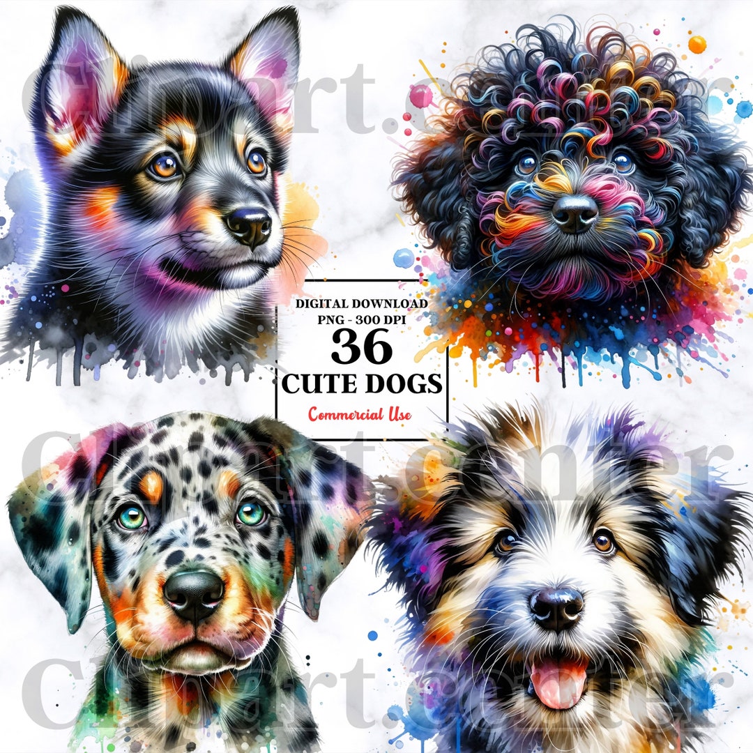Watercolor Cute Dog Clipart Collection: Adorable Puppies PNG for All ...