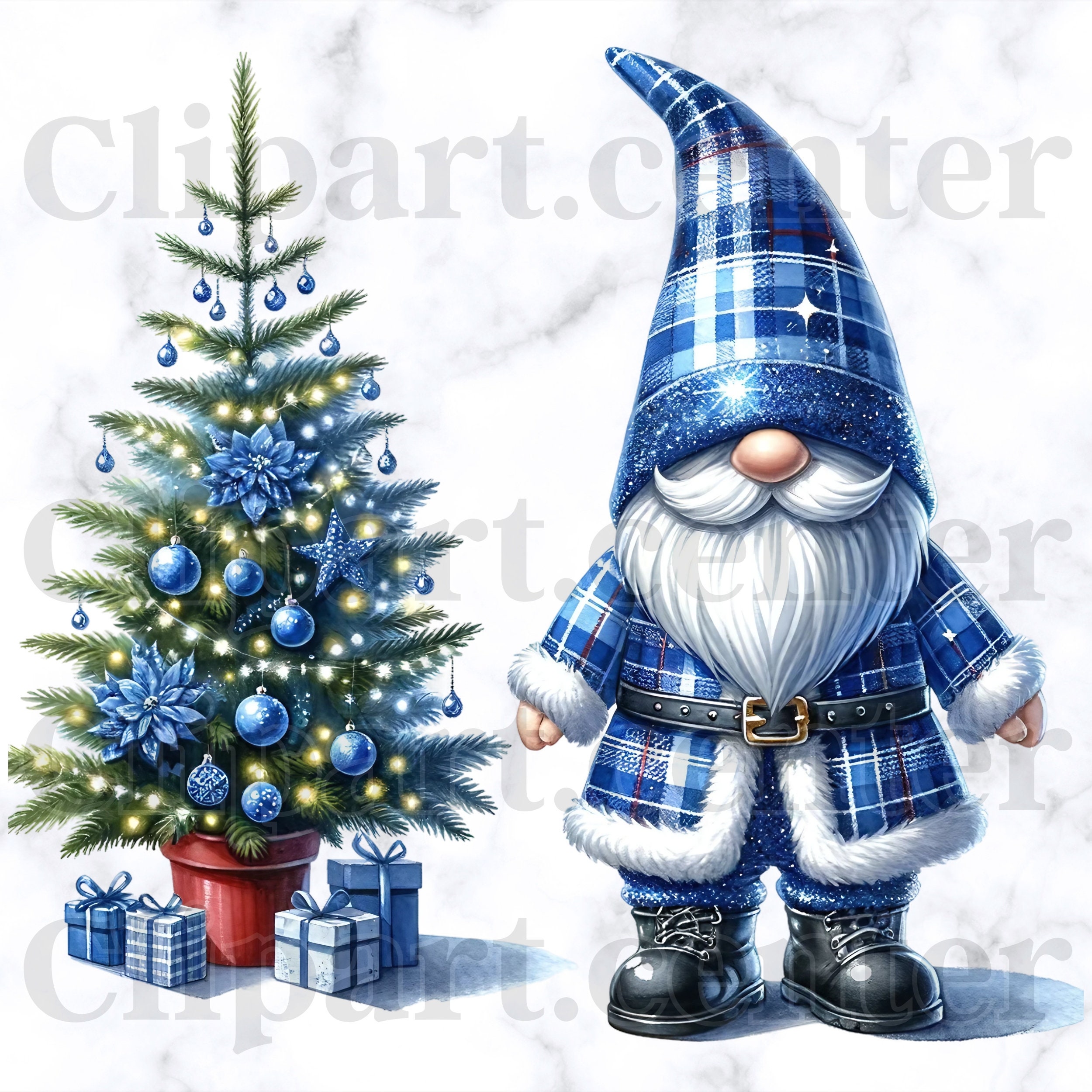 BLUE GNOMES PNG Bundle: 35 Whimsical Watercolor Cliparts for Festive ...