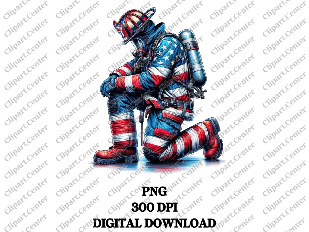 Patriotic Firefighter Clipart PNG, USA Flag Sublimation Design ...