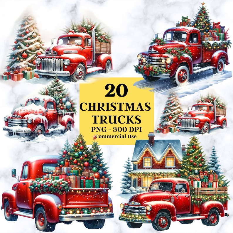 Red Truck Clip Art Holiday Road Trip: 20 Festive Christmas Truck PNG ...