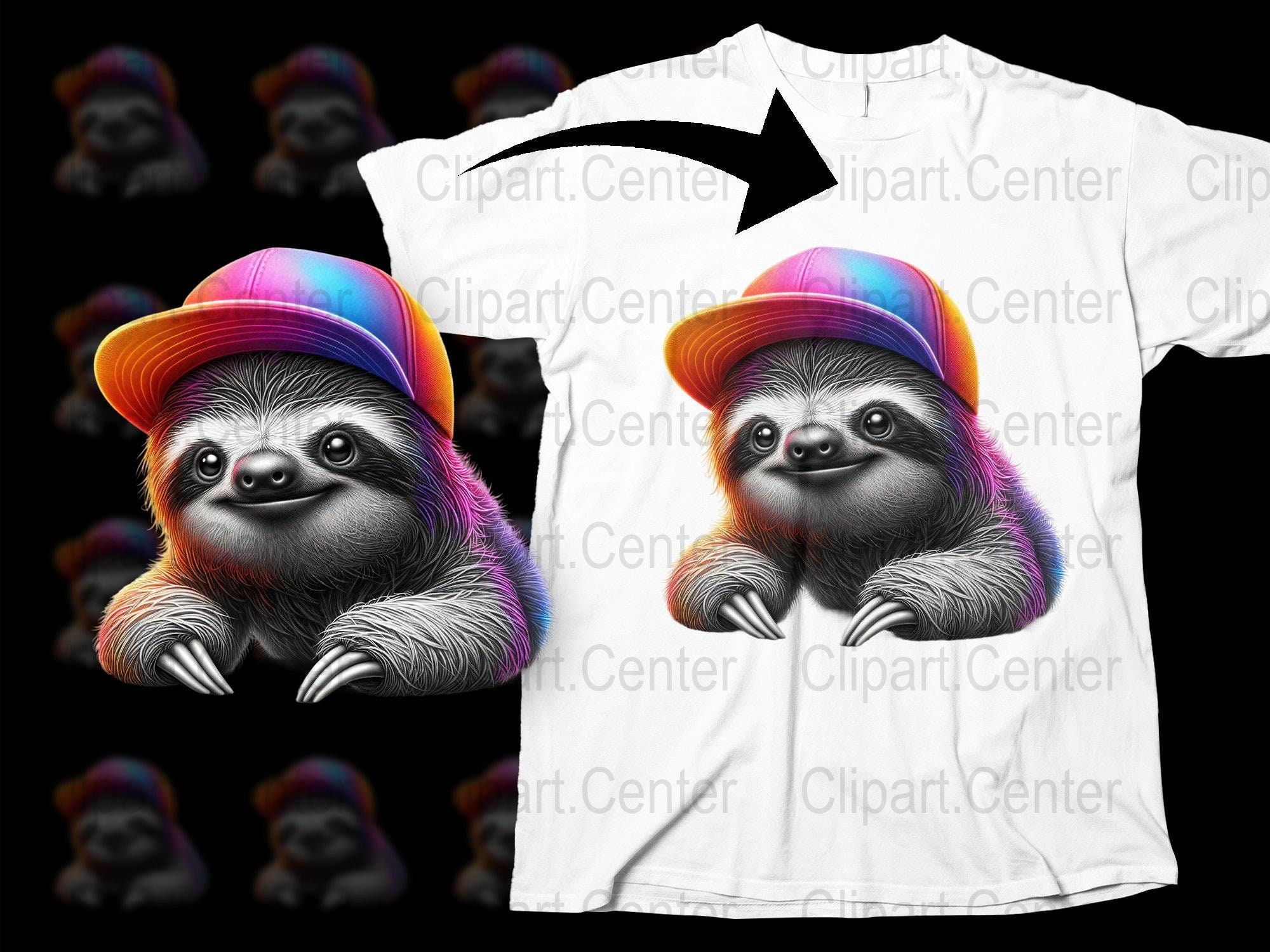 Colorful Sloth Clipart PNG, Rainbow Hat Cute Sloth Digital Download ...