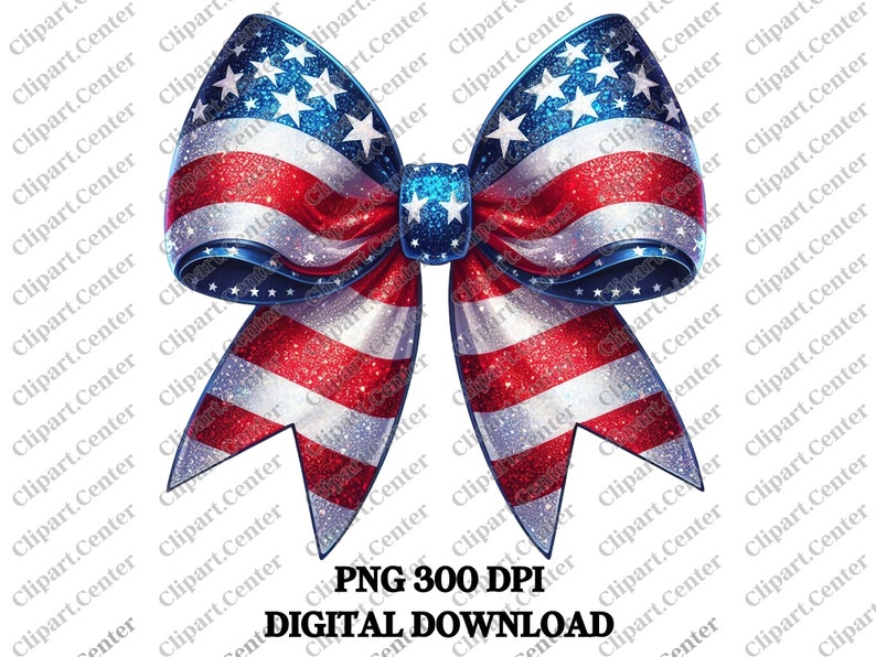 USA Flag Inspired Bow PNG, Sparkly American Bow Clipart, Fourth of July ...