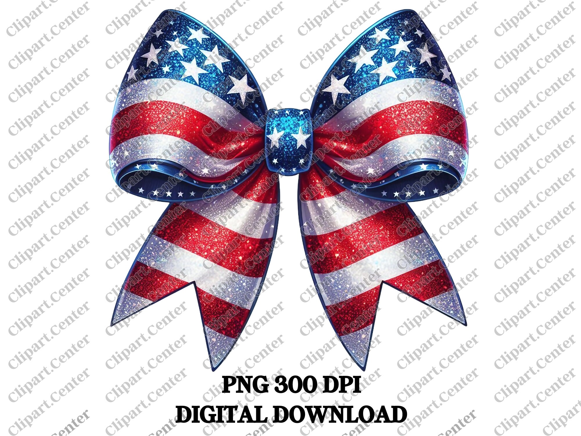 USA Flag Inspired Bow PNG, Sparkly American Bow Clipart, Fourth of July ...