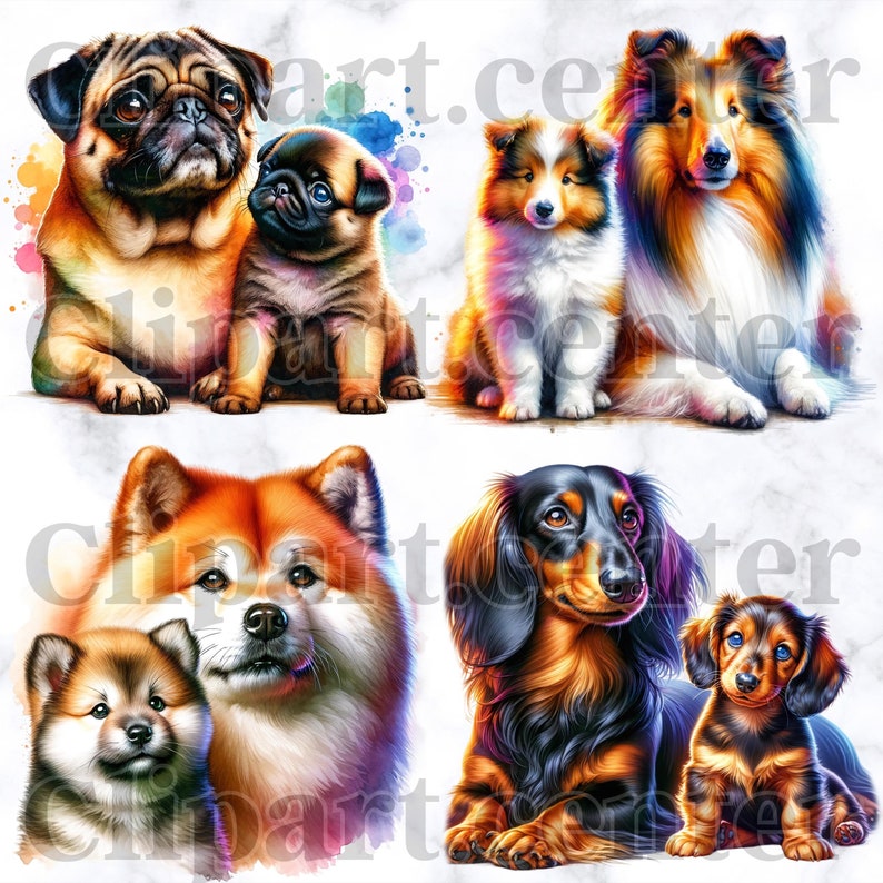 100 Dog and Puppies Clipart PNG Collection: Complete Set of 66 Breeds ...