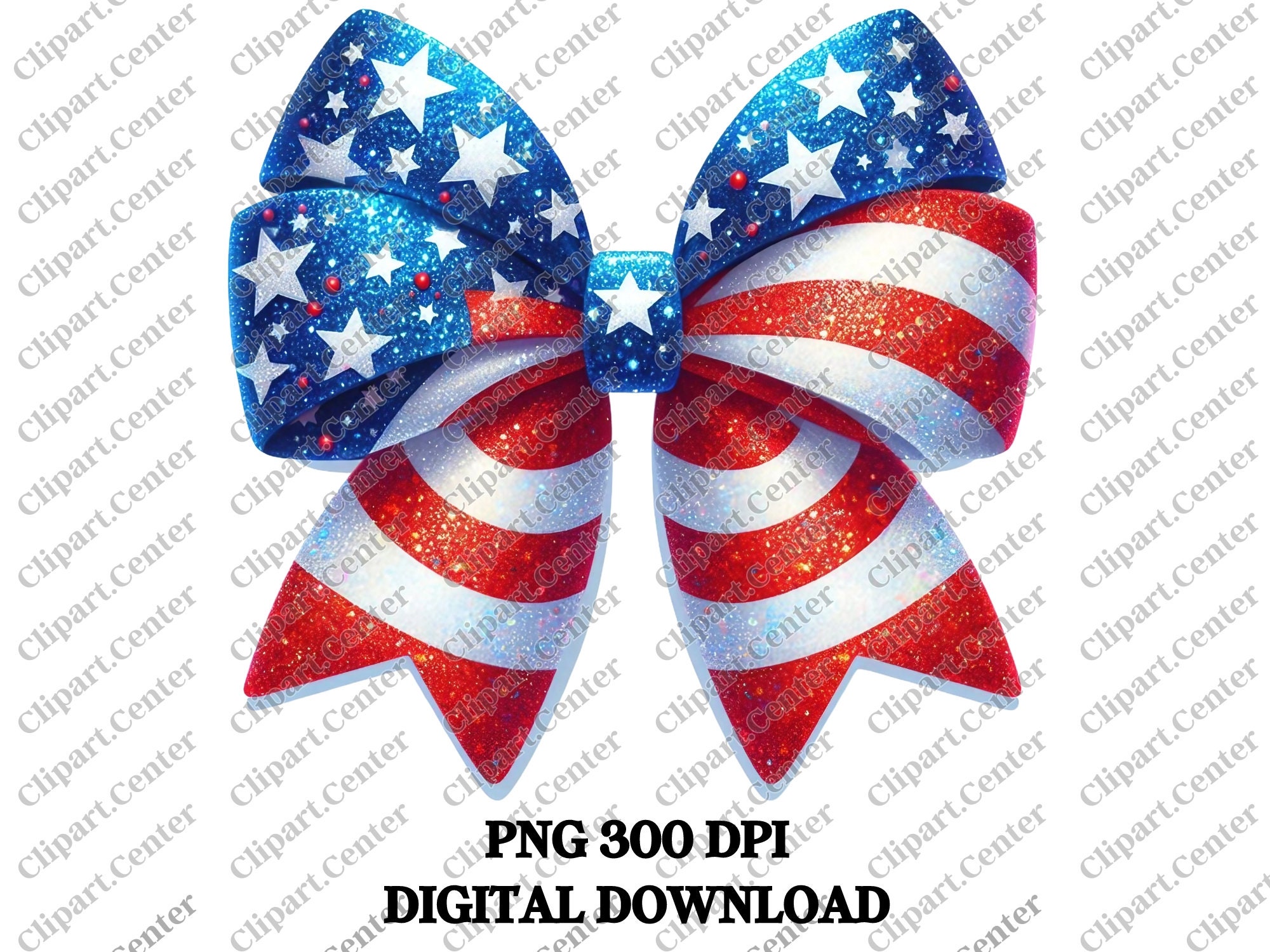 USA Flag Bow Clipart, Patriotic Glitter Bow PNG, Fourth of July Digital ...
