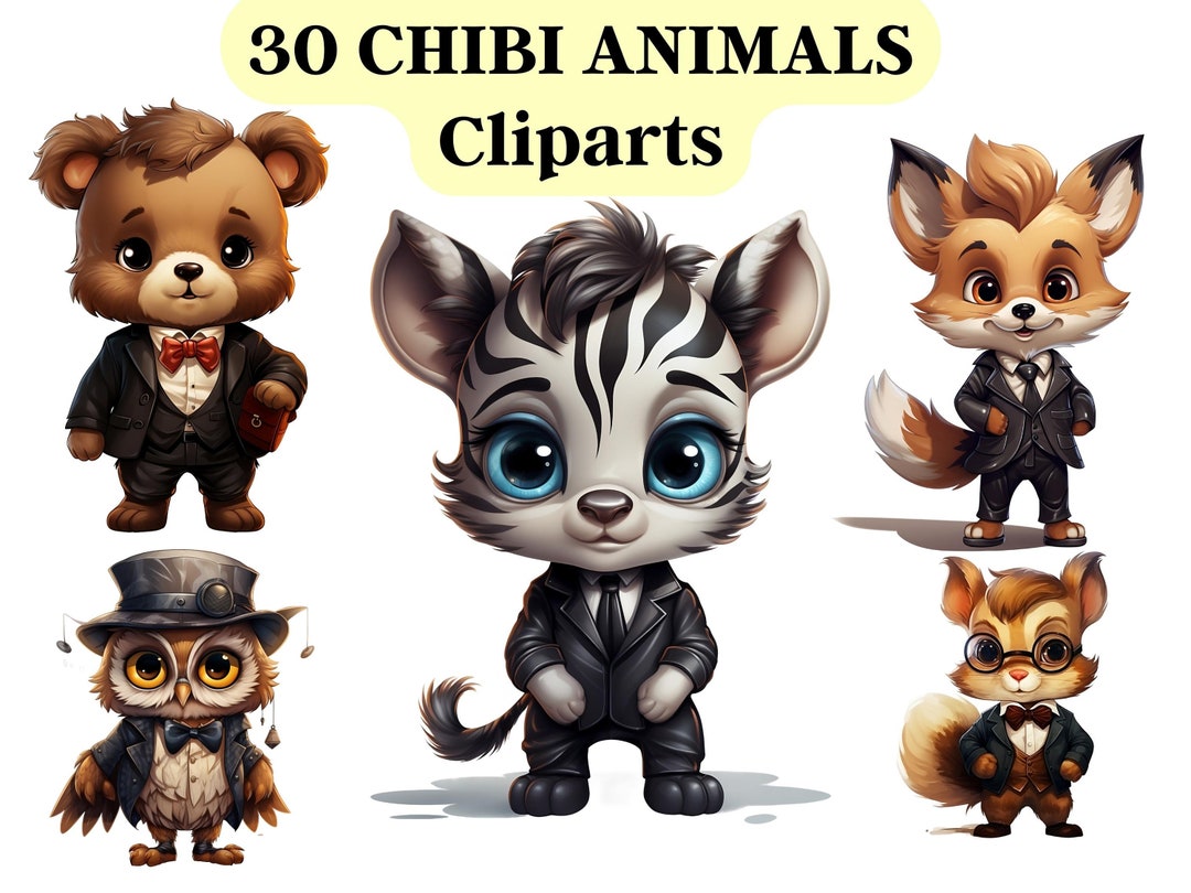 30 Chibi Animals Chibi Animals Cute Clipart Colorful - Etsy