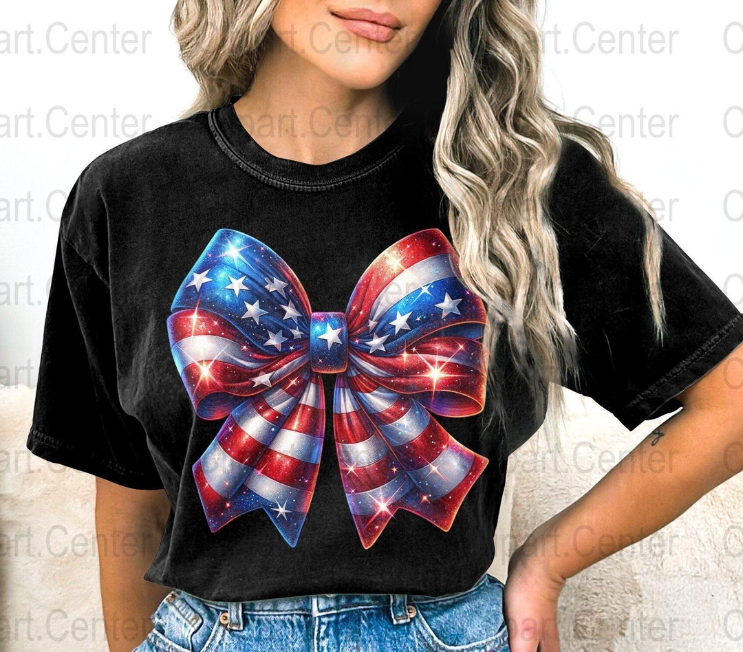 Patriotic USA Bow PNG, Sparkling American Flag Bow Clipart, Fourth of ...