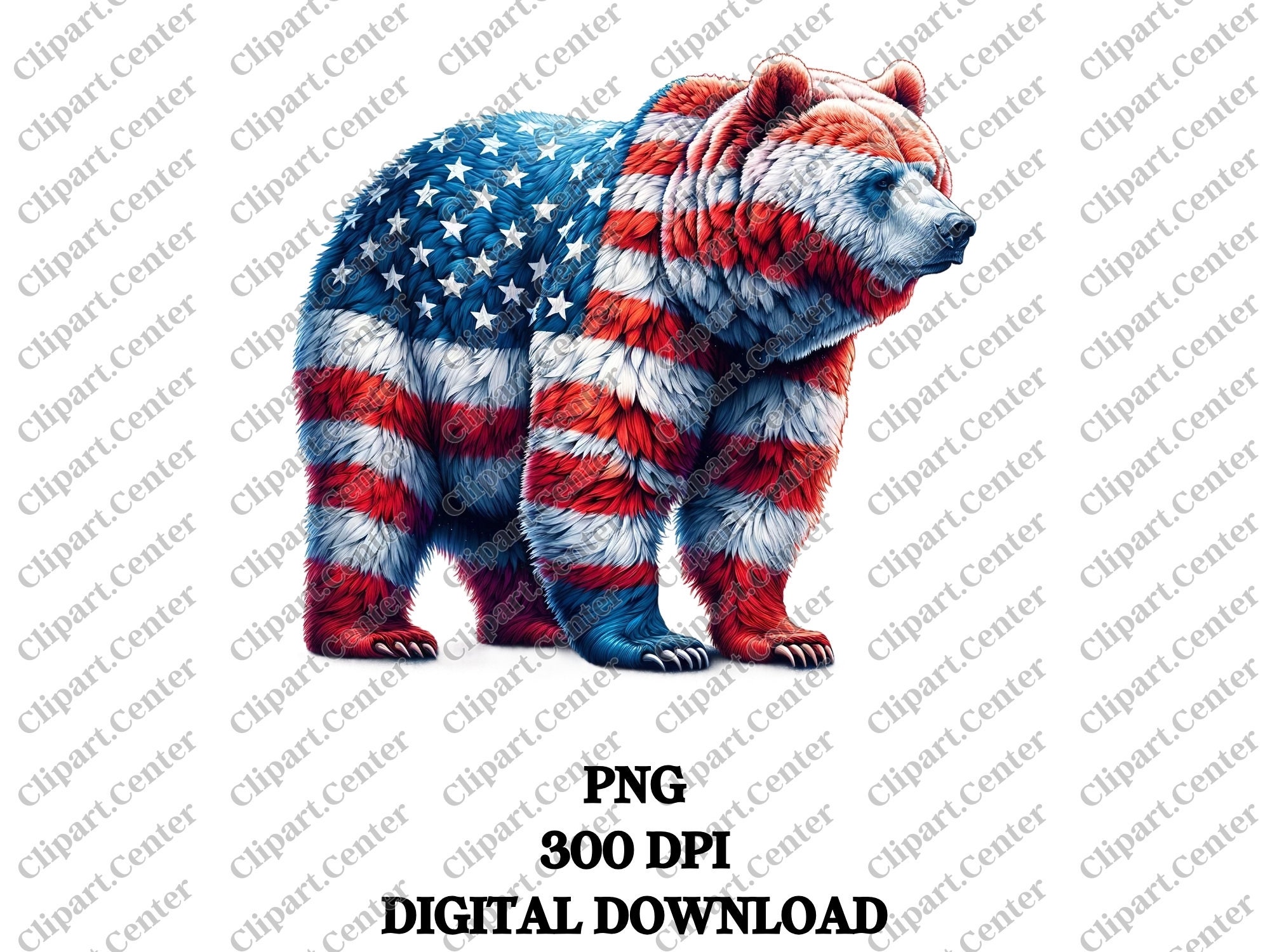 Patriotic Bear USA Flag Clipart PNG, American Flag Sublimation Design ...