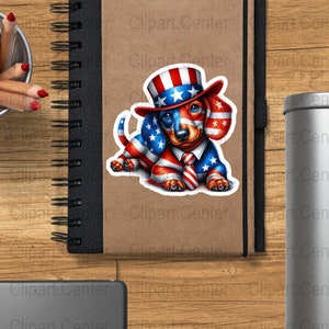 Patriotic Dog Clipart, USA Flag Dachshund PNG, 4th of July Digital Art ...