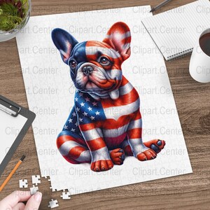 Patriotic Dog Clipart, American Flag French Bulldog PNG, 4th of July ...