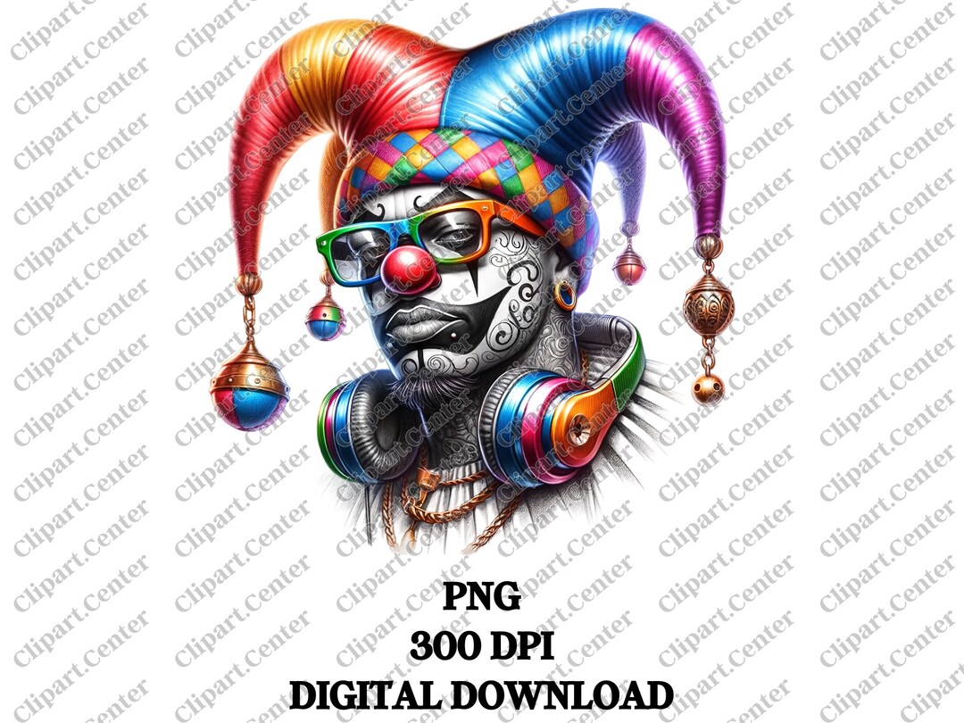 Colorful Jester Clown Clipart PNG, Digital Download for T-shirt Design ...