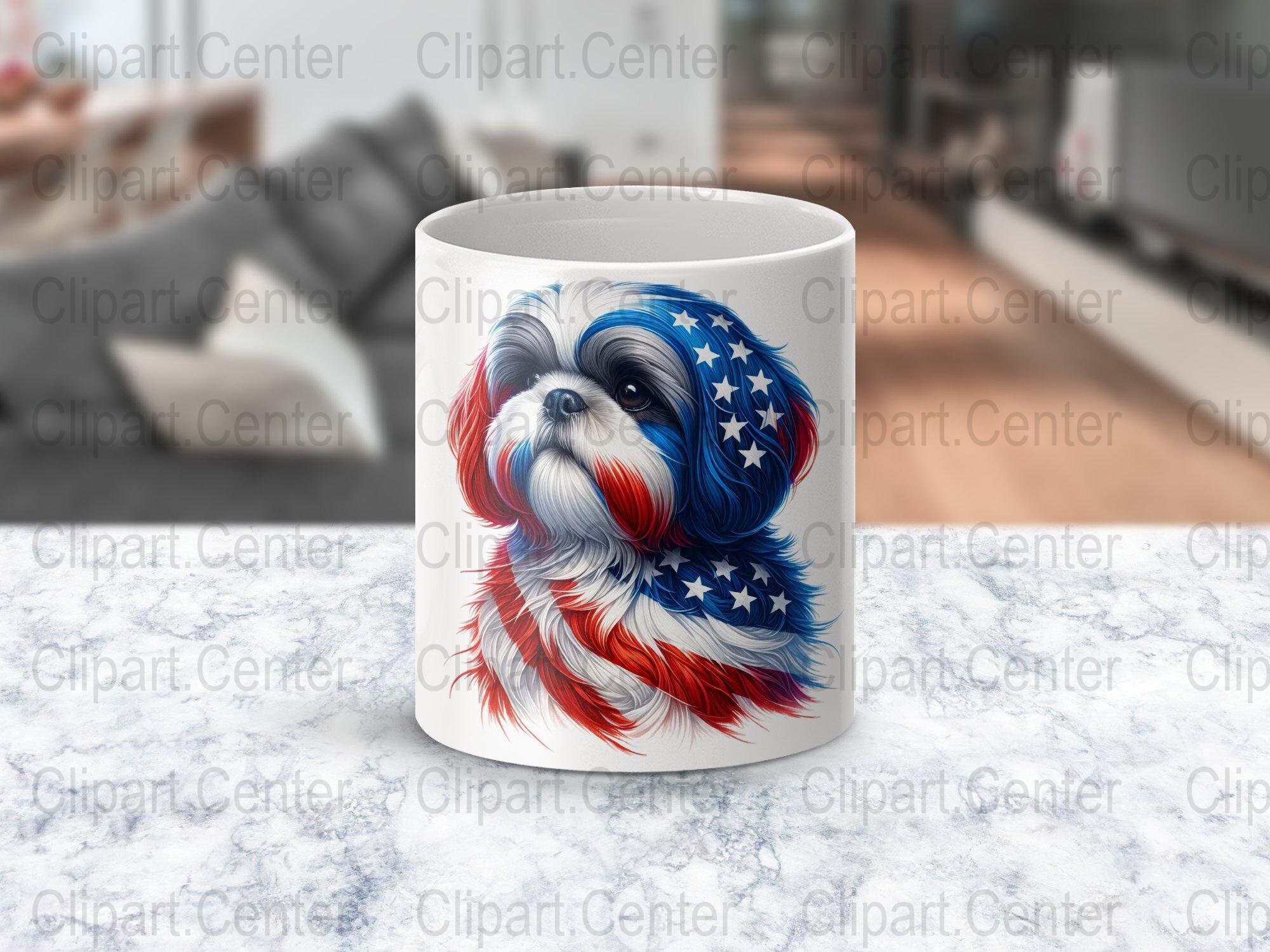 Patriotic Dog Clipart, Shih Tzu USA Flag Design, Fourth of July PNG ...