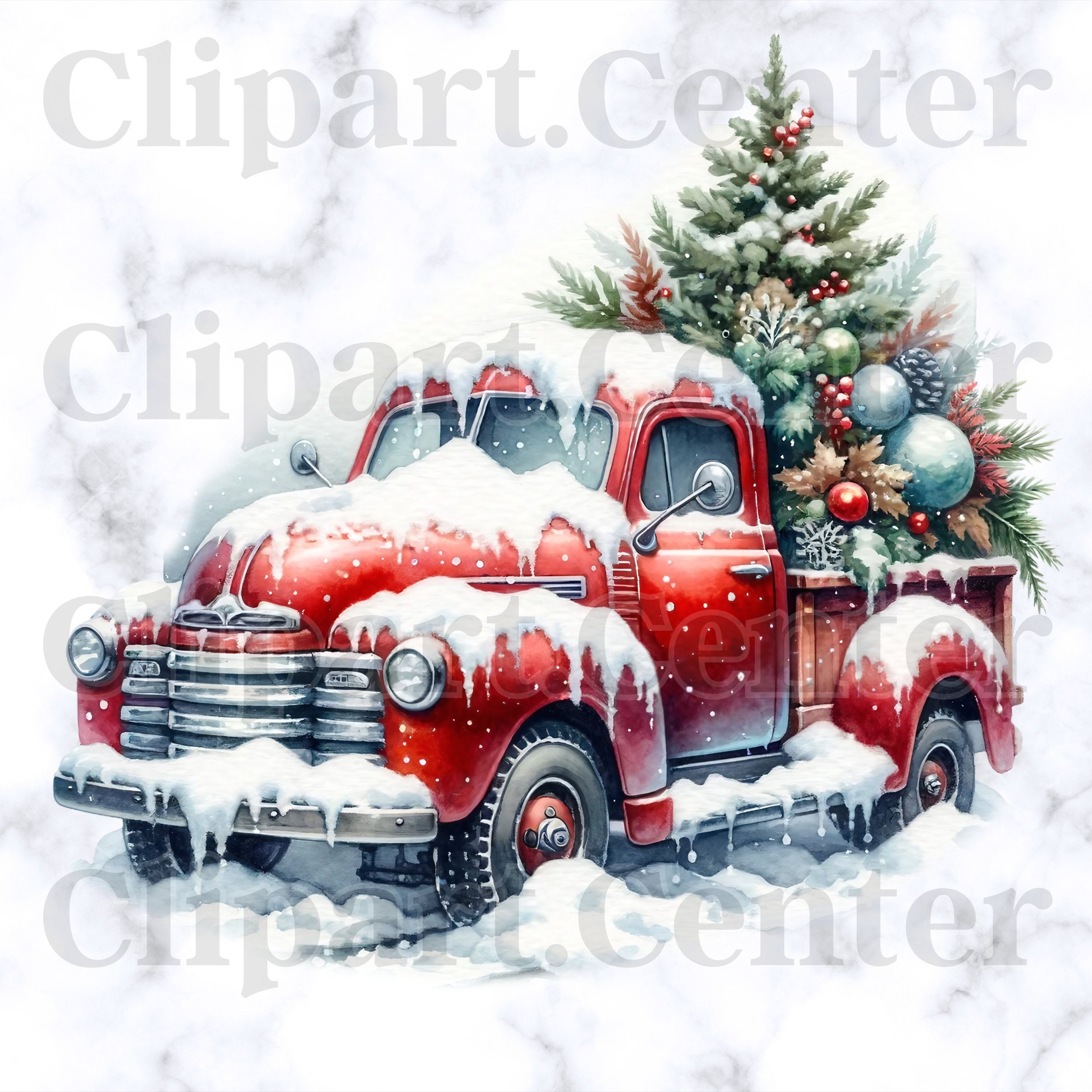 Red Truck Clip Art Holiday Road Trip: 20 Festive Christmas Truck PNG ...