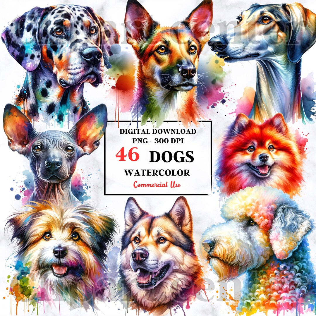 Delightful Dogs Watercolor PNG Bundle: Perfect Clipart for Dog Lovers ...