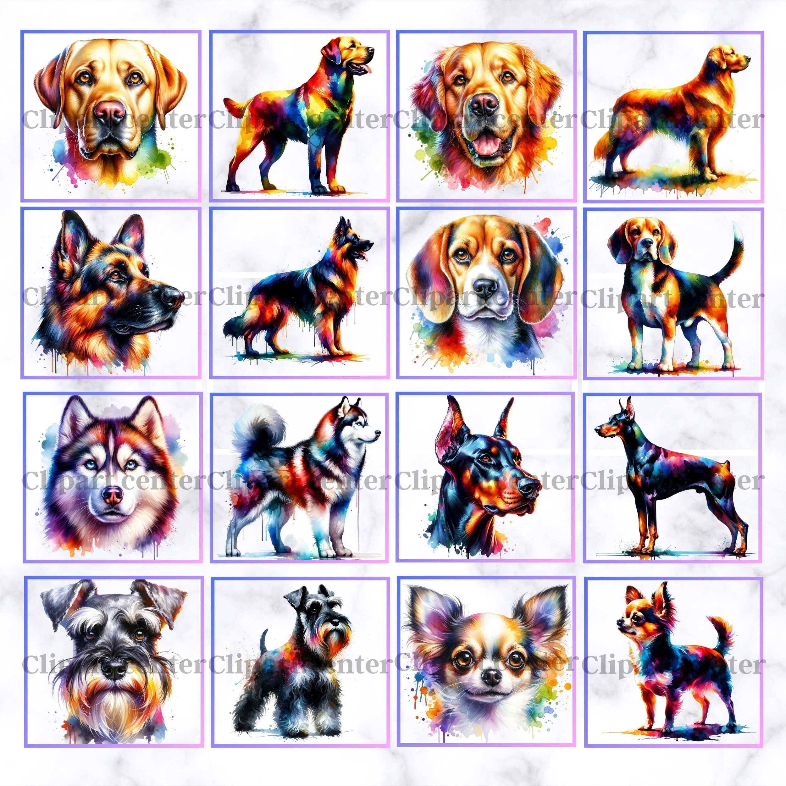 Dogs Watercolor PNG Bundle: Adorable Dog Clipart for Parties, Crafts ...