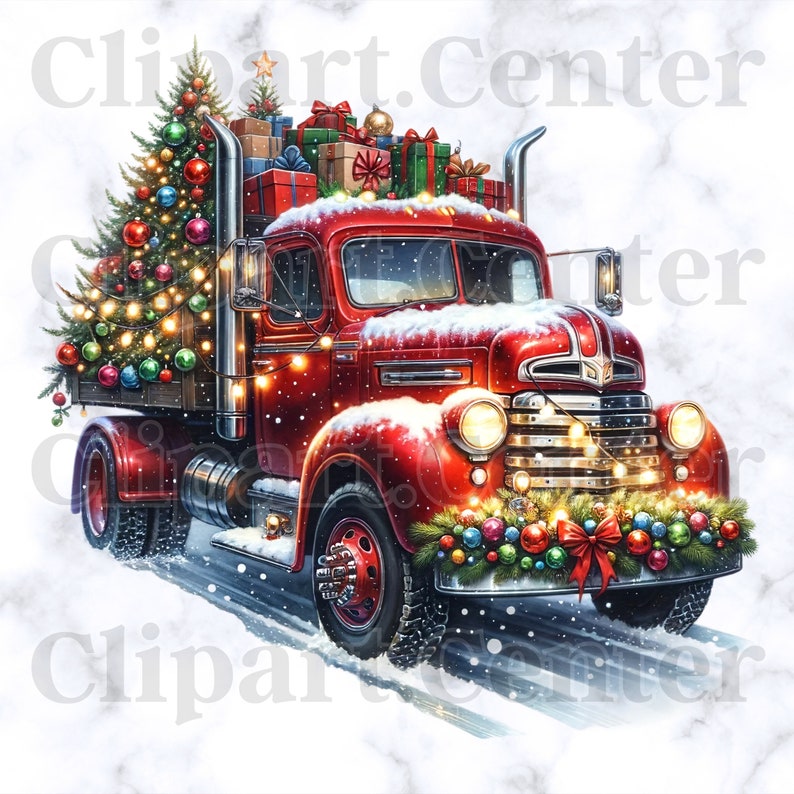Red Truck Clip Art Holiday Road Trip: 20 Festive Christmas Truck PNG ...