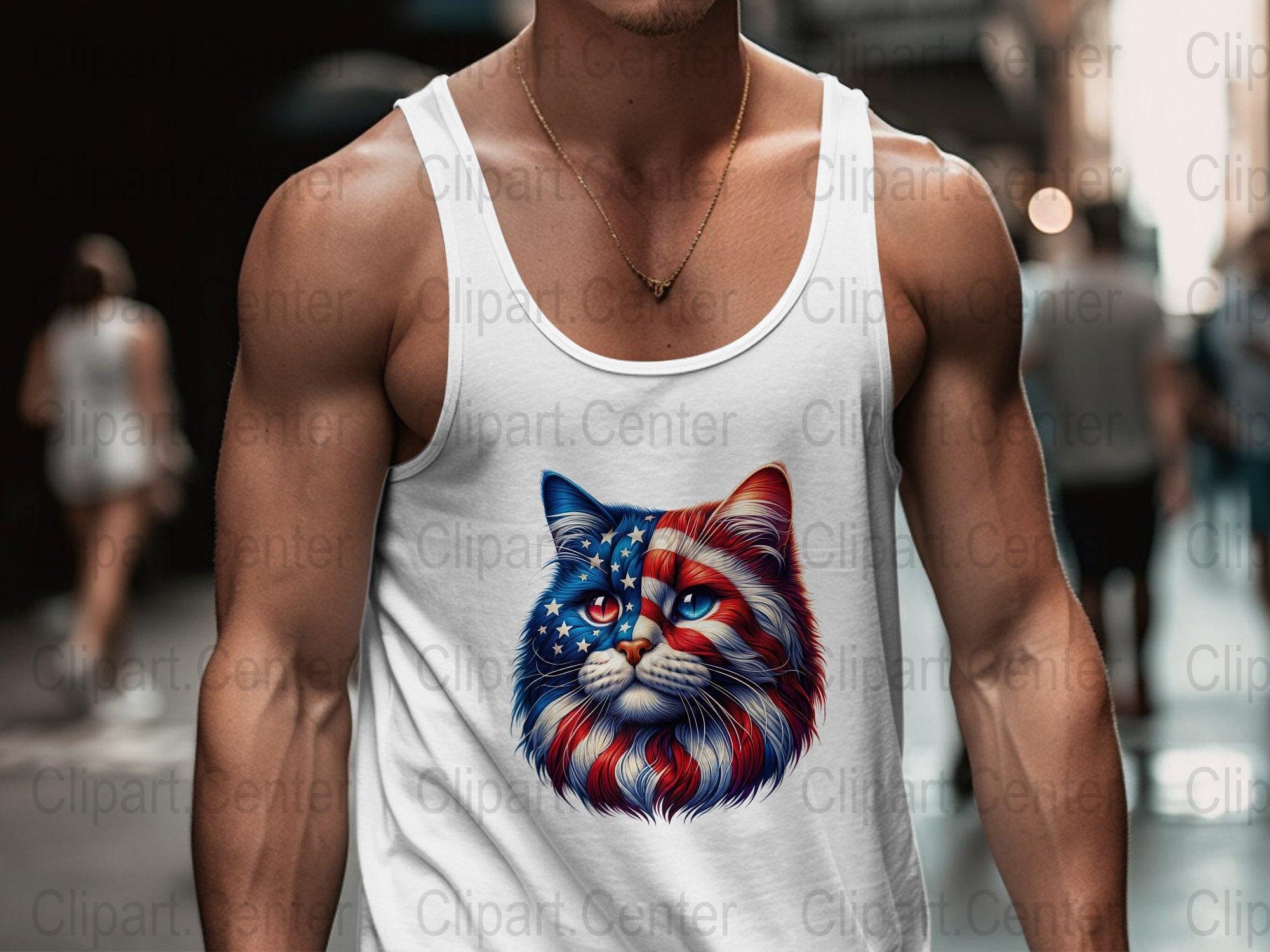 USA Patriotic Cat Clipart, American Flag Feline PNG, Sublimation Design ...
